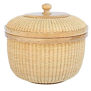 Nantucket Basket Wisteria Woven Natural Material Basket with Lid Storage Basket Round Shape