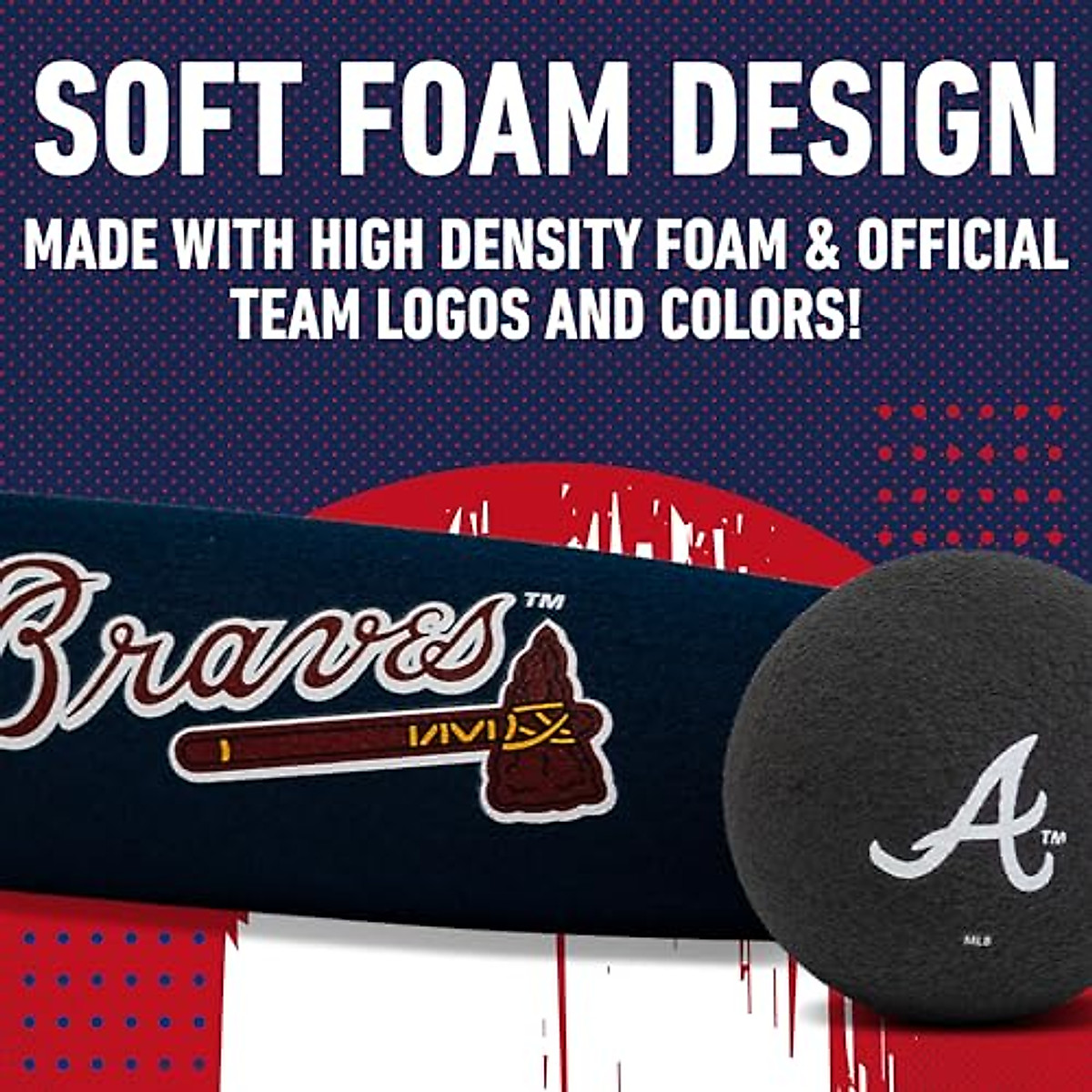 Franklin Sports Atlanta Braves Foam Bat & Ball Set - 21" Soft Jumbo Team Baseball Bat and Ball Team Logo - MLB Official Licensed Product