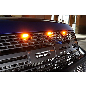 iJDMTOY 75-123-Smoked-Amber 3pc Dark Smoked Lens Amber Full Front Grille Driving Light Kit for 2010-14 & 2017-up Ford Raptor (Powered by 36 Pieces of SMD LED Diodes)
