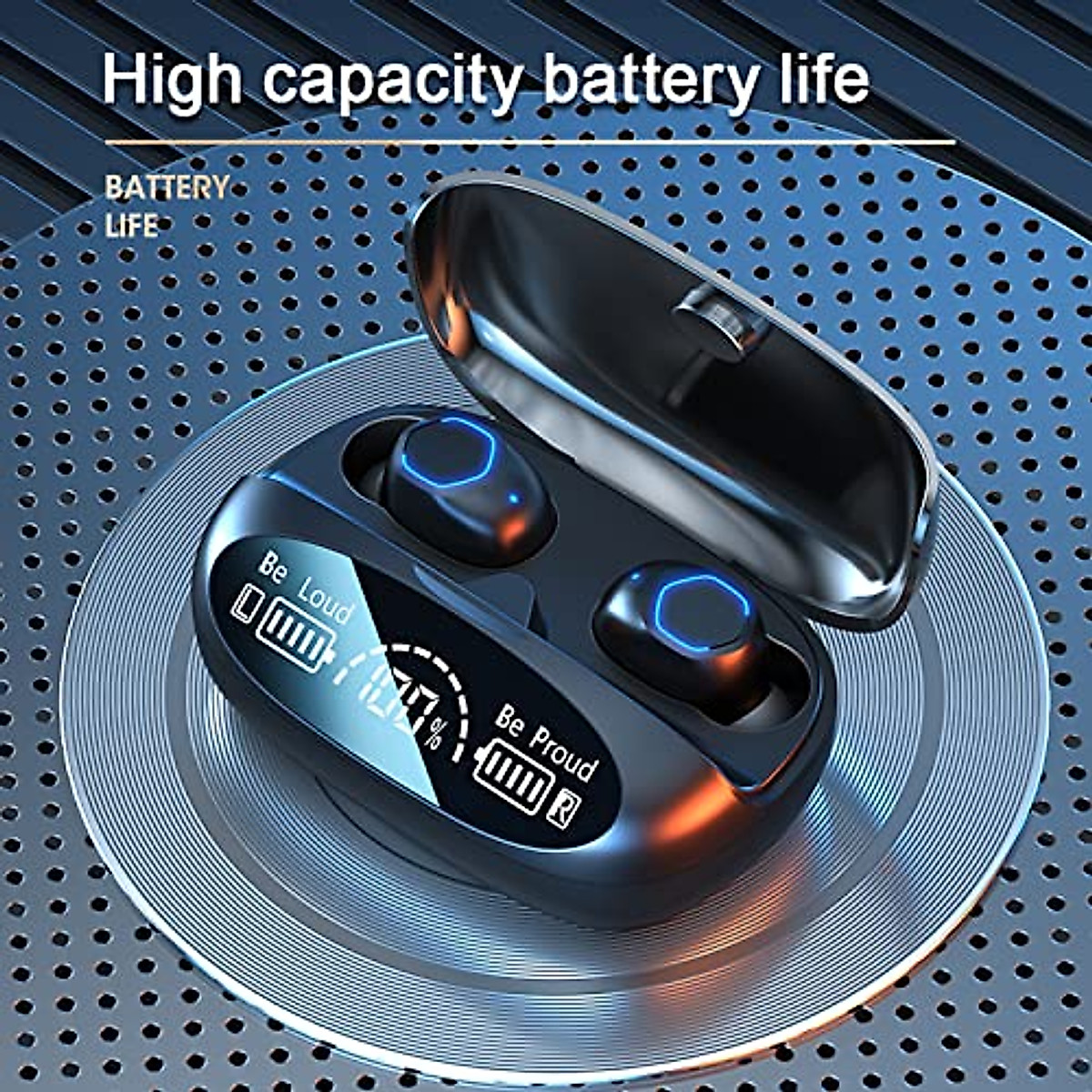 PMOPDSNNE Wireless Earbuds Bluetooth 5.3 True Wireless Headphones with LED Display Charging Case IPX7 Waterproof USB-C Button Control Powerful Bass in Ear Earphones One-Step Pairing Headset
