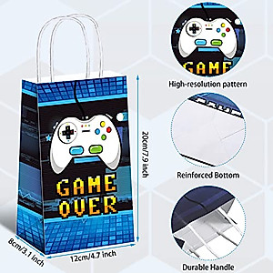 Epakh 16 Pack Game Party Gift Bags Video Game Theme Birthday Party Treat Bags Blue Candy Goodie Bags Kraft Wrap Bags with Handles for Boys Kids Birthday Party Baby Shower Favors Supplies