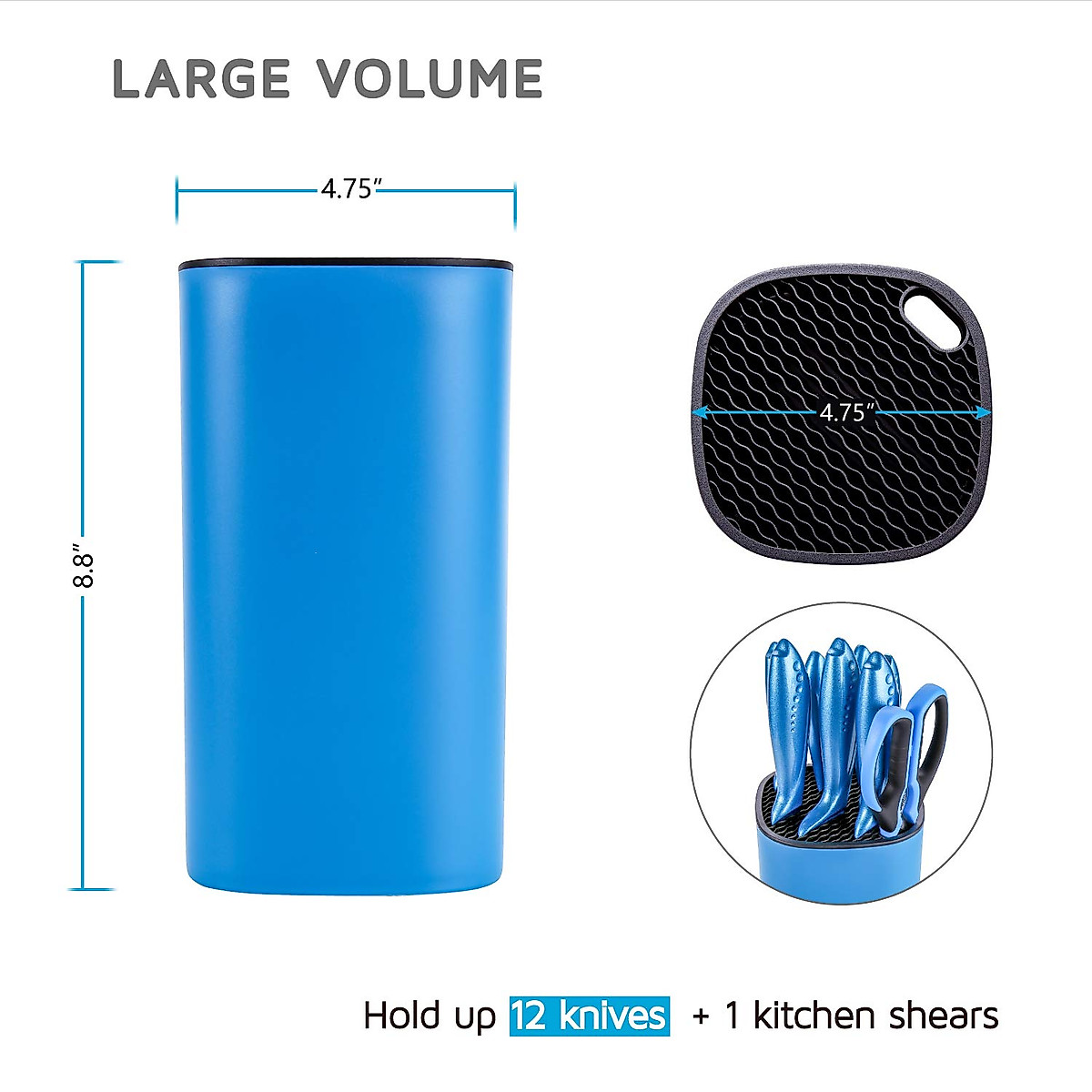 Universal Knife Block Holder for Kitchen, WELLSTAR Knife Stand without Knives, Safe Space Saver Large Volume Stable Knife Storage with Scissors Slot, Detachable for Easy Cleaning - Blue