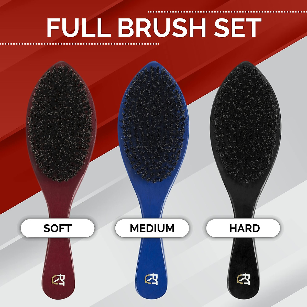 Roman-T Men's 360 Wave Brush Set - Three Handle Brushes for 360 Waves (Soft, Medium & Hard) - Grooming Gift Set