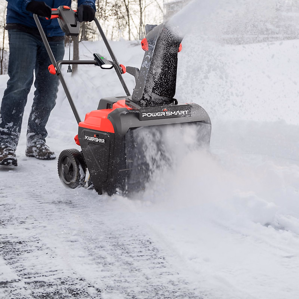 PowerSmart 21 Inch Electric Snow Blower - 120V 15 Amp, 2100 RPM, LED Light for Yard, Road