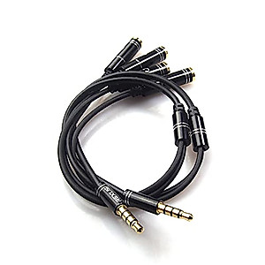 REXUS Black 2-Pack 3.5mm Y Splitter Stereo Audio Cable 4-Pole Male to 2 Female for Headphone, Headset Splitter Adapter Extension Aux Cable, Compatible MobilePhone and New Laptop(M22F35Hx2)