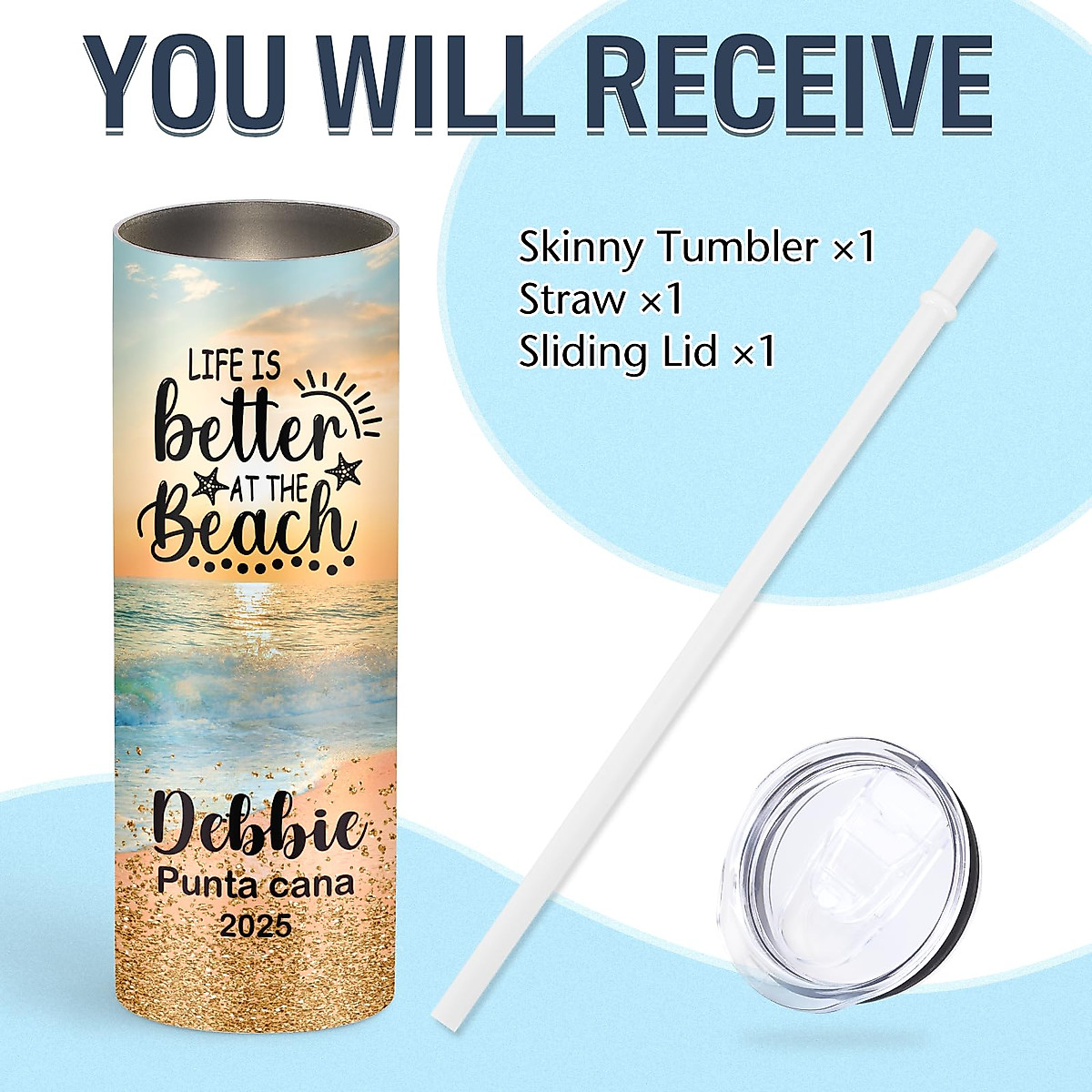 Personalized Girls Trip Tumblers with Name - Custom Beach Vacation Tumbler with Lid and Straw, Girls Weekend Gifts for Women, 2025 Girls Trip Gifts, Family Trip Gift, Bachelorette Trip Vacation Cups