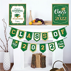 Graduation Party Decoration Set Congrats Grad Banner Class of 2022 Sign Party Supplies Centerpieces Decorations for High School Party (Green 2022)