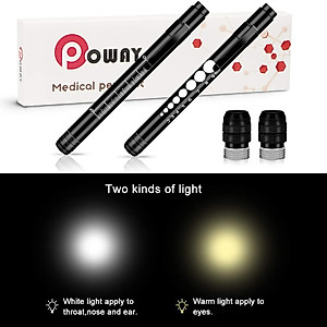 Opoway Pen Light Nurse Pen Light Medical Pen Lights with Pupil Gauge for Nurses Doctors Nursing Students 2pcs Black with Batteries(2 Replacement Warm Light Bulbs Included)