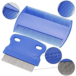 6 Pack Flea Lice Comb for Dogs Cats, Pet Tear Stain Remover Grooming Comb with Rounded Metal Teeth for Small, Medium & Large Pets, Blue
