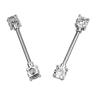 Pair of 14G Stainless Steel Nipple Rings Cubic Zirconia Tongue Ring Piercing Barbell Bar Body Jewelry for Women (Silver)
