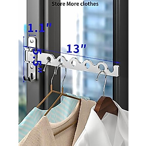 Dr.DJ Wall Hanger for Clothes, Coat Hanger Wall Mounted Silver Retractable Clothes Drying Organizer Rack Garment Hooks Aluminium Folding Indoor Wall Wall Hanger Space Save (2 Racks)