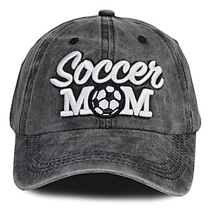 MANMESH HATT Soccer Mom Hat for Women, Funny Mother's Day Soccer Accessories Team Gifts, Vintage Washed Distressed Embroidered Baseball Cap for Mama, Grandma Black