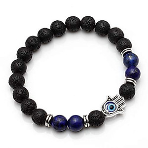 MILAKOO 7 Pcs Evil Eye Bracelet Lava Stone Beads Essential Oil Diffuser Bracelet for Men Women