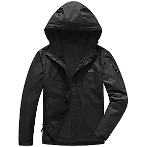 TBMPOY Men's Lightweight Rain Jackets Waterproof Hooded Running Cycling Hiking Raincoat Outdoor Windbreaker Black XXL