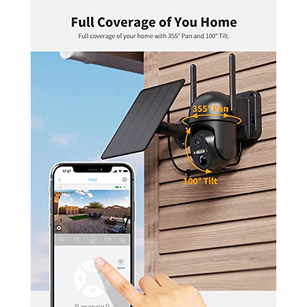 Ebitcam WiFi Security Cameras Wireless Outdoor, Solar Powered Pan tilt with PIR Motion Alert, 360° Overview, 2K Night Vision, Spotlight, Two Way Audio, Suports 2.4Ghz WiFi, SD&Cloud Storage for Home