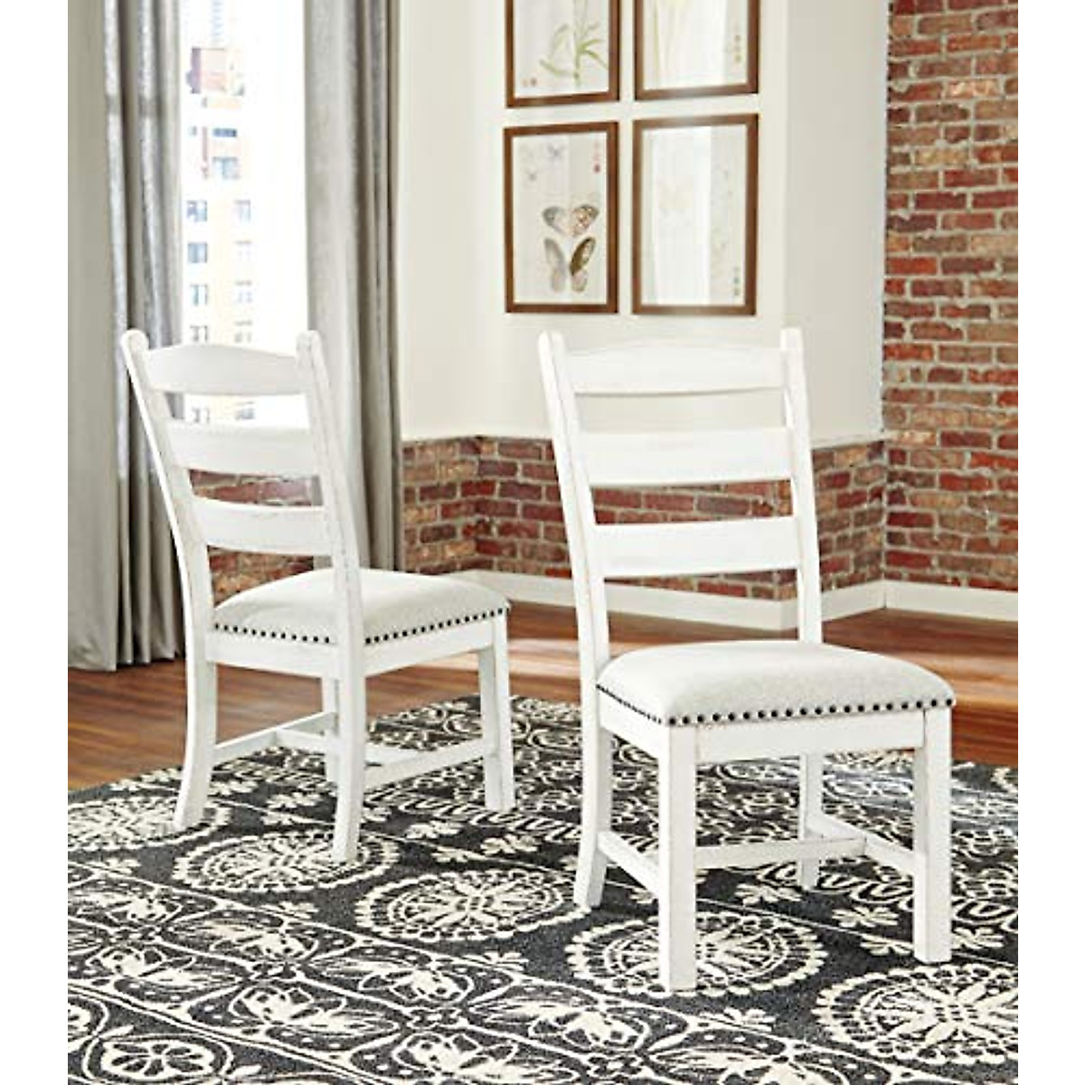 Signature Design by Ashley Valebeck Vintage Farmhouse Cushioned Dining Chair, 2 Count, Whitewash