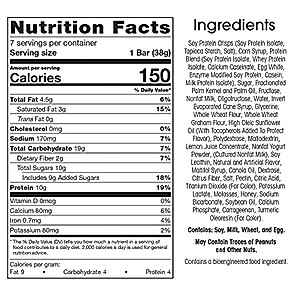 WonderSlim Gourmet Protein Snack Bar, Lemon Meringue, 150 Calories,10g Protein, 0g Trans Fat (7ct)