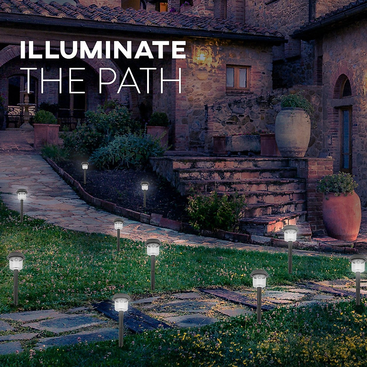 Solar Garden Lights Outdoor, Led Stake Lighting Solar Powered Pathway, Walkway, Patio and Landscape 15 Lumens Bright, Waterproof, Durable 8-Pack