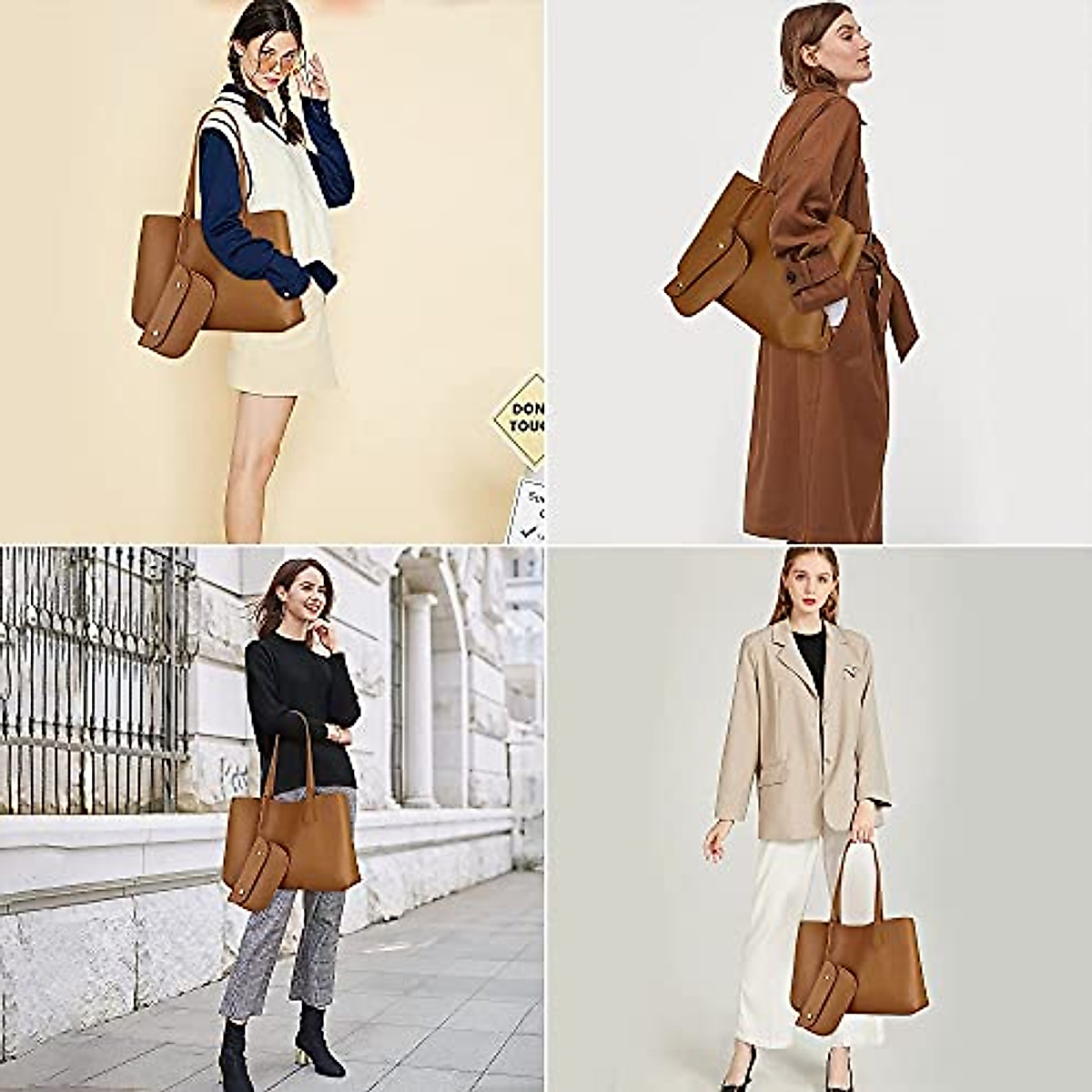 Tote Handbag Purse For Women Hobo Bag Set 2pcs Brown