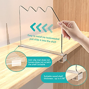 Delllala Acrylic Shelf Dividers Suitable for Closet Organization, Clear Closet Shelf Divider for Bedroom, Kitchen, Office, Cabinets, Bathroom, Wooden Shelving for Clothes Purses Separators, 6 PCS