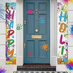 Holi Porch Banner Festival of Color Porch Signs Home Front Door Hanging Decor Happy Holi Party Decoration Ideas Outdoor Yard Flags