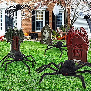HOLYFUN 6 Pack Halloween Spiders Decorations, Giant Spiders with Red Eyes, Halloween Indoor and Outdoor Party Decor for Yard Patio Lawn Garden