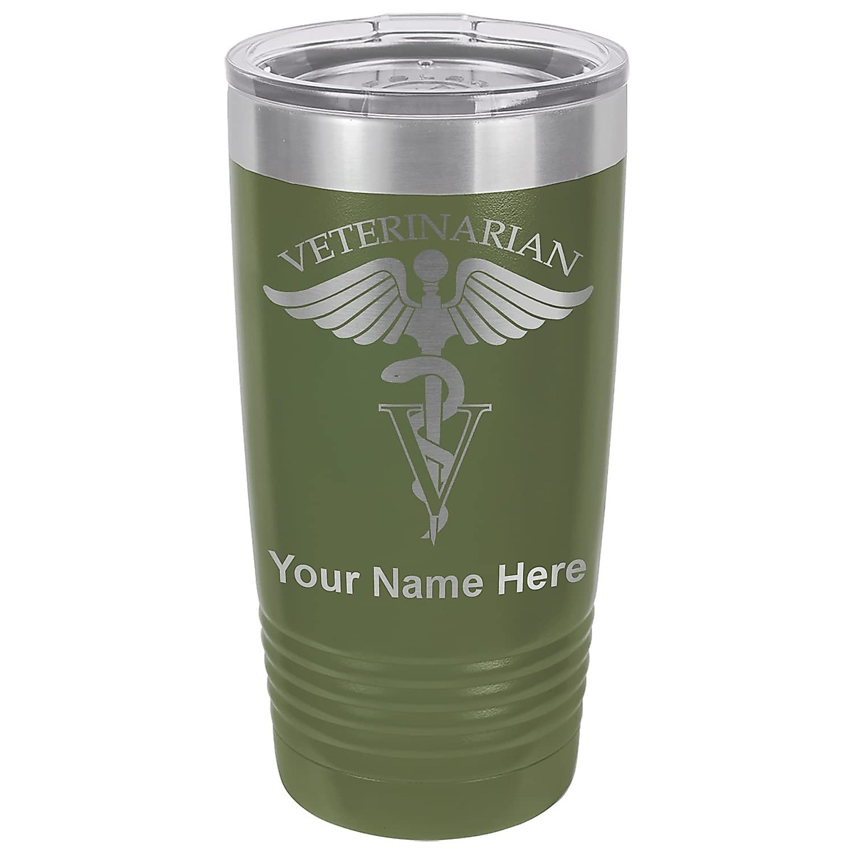 LaserGram 20oz Vacuum Insulated Tumbler Mug, Veterinarian, Personalized Engraving Included (Camo Green)