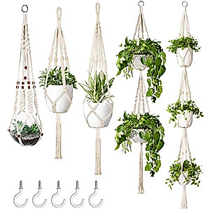 Mkono Macrame Plant Hanger Set of 5 Indoor Wall Hanging Planter Basket Flower Pot Holder Boho Home Decor Gift Box