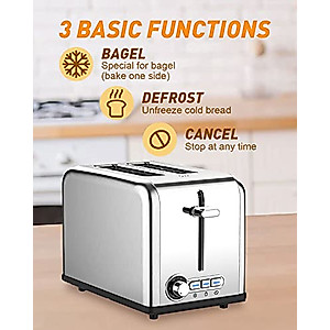 2 Slice Toaster - Stainless Steel Wide Slot Toasters 6 Shade Settings Defrost/Bagel/Cancel with Drop-Down Crumb Tray, Compact Countertop Toaster for Artisan Bread, Muffin, Croissant, Bagel, Waffles