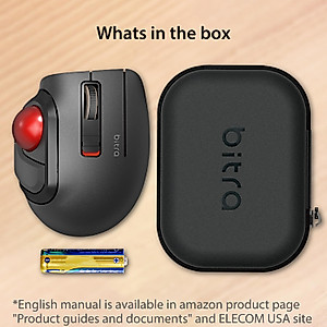 ELECOM Bitra Small Travel Trackball Mouse with Case, Bluetooth Wireless, Thumb Control, Silent Mouse Click, Ergonomic Design, 5 Programmable Buttons