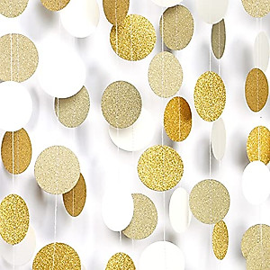 White-Gold Champagne Party-Decorations Streamers Garland - 52Ft Christmas Wedding Engagement Hanging Paper Banner,Bachelorette Neutral Baby Bridal Shower Decor Banners Lasting Surprise