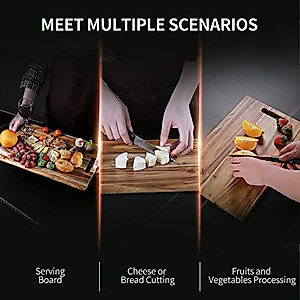 YSTKC Cutting Board for Kitchen,14" Acacia Wood Charcuterie Board,Reversible Chopping Board for Meat,Fruit,Vegetable and Bread,Cheese Board and Serving Tray