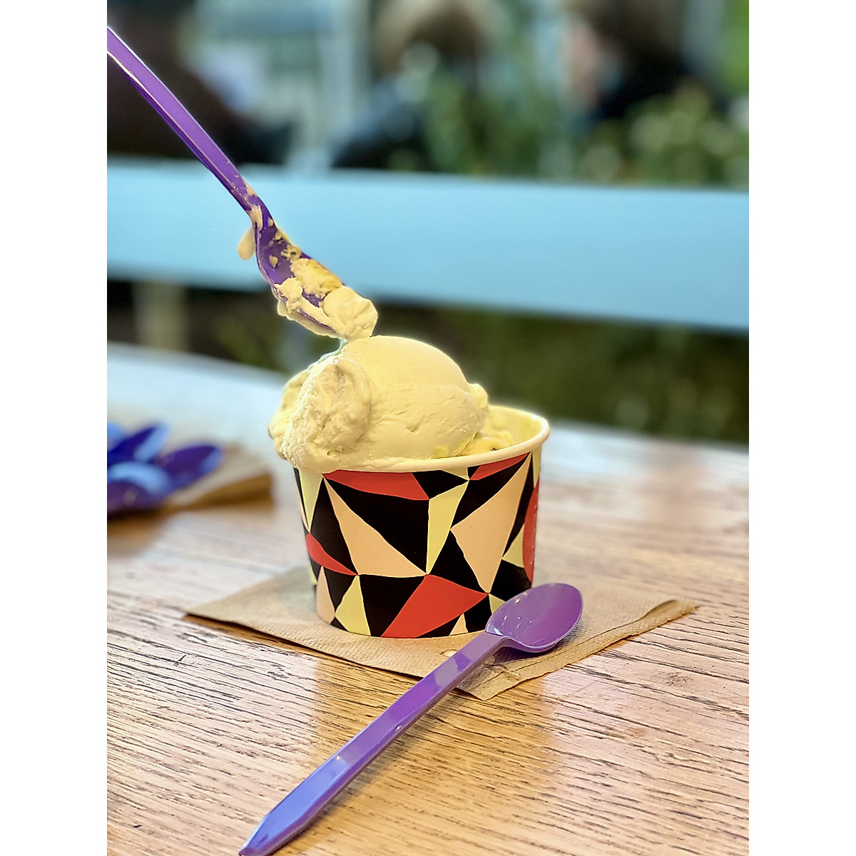 Gmark 50pc 7.5" Extra Long Plastic Purple Spoons, Ice Cream Spoons Dessert Spoons GM1119