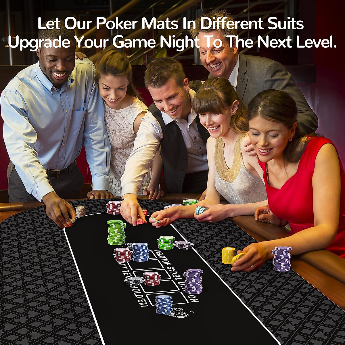 FURUISEN Waterproof 70 x 35 Inch Texas Hold'em Poker Mat for Table, Portable Poker Table Top with Smooth Premium Surface, Noise Reduction, and Zipper Handbag for Professional Poker Games Casino Games