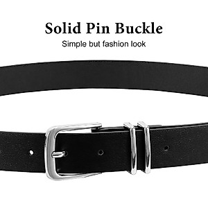 WHIPPY Women Casual Leather Belt for Jeans Pants, Fashion Ladies Waist Dress Belt Silver Buckle Black L