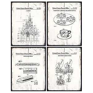 Rides Sign Patent Art Prints - Vintage Wall Art Poster Set - Rustic Home Decor for Boys, Girls, Teens, Kids Room - Gift for Mickey Fans - 8x10 Photos Unframed Set of prints