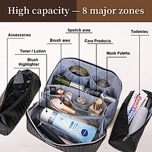 Travel Makeup Bags for Women Cosmetic Bag: Large Make up Bag Set of 3 - Vegan Leather Toiletry Organizer with Compartments & Handle & Divider - Girlfriend Teacher Teen Girl Gifts Trendy Stuffs