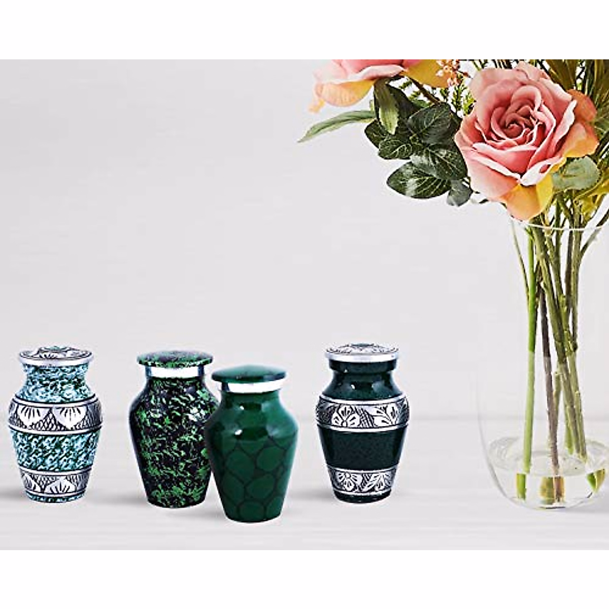 Urn for Human Ashes Set of 4 Mini - A Beautiful and Humble Urn for Your Loved Ones Remains. This Lovely - Urn Will Bring You Comfort Each Time You See It Size 2.8x1.7 inch-Green Combo