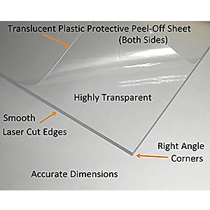 Plexiglass Sheet 1/8 inch thick, 12x12 Cast Clear Acrylic Sheet, 2 Sheet Pack, Thick Clear Plastic Sheet, Thin Acrylic Sheets for Crafts, Acrylic Board Plexi Glass Panel (2, 12"x12")