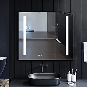 WELLFOR Bathroom LED Mirrored Cabinet with Adjustable Shelves, Dimmer, Outlets & USB Ports, Defog, Wall Bathroom Medicine Cabinet, Bathroom Mirror, Recessed or Surface, Double Opening Doors, 30" X 30"
