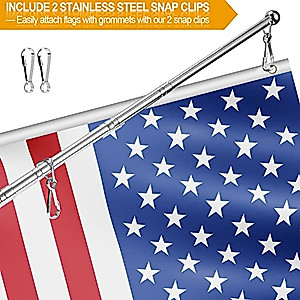 BONWIN 1.6M Telescopic Handheld Flagpoles with Clips, 5 Feet Thick Portable Stainless Steel Telescopic Banner Flag Pole - Tour Guide Flag Pole - Teaching Pointer Stick - 2 Pack (5 Ft, Red+Blue)