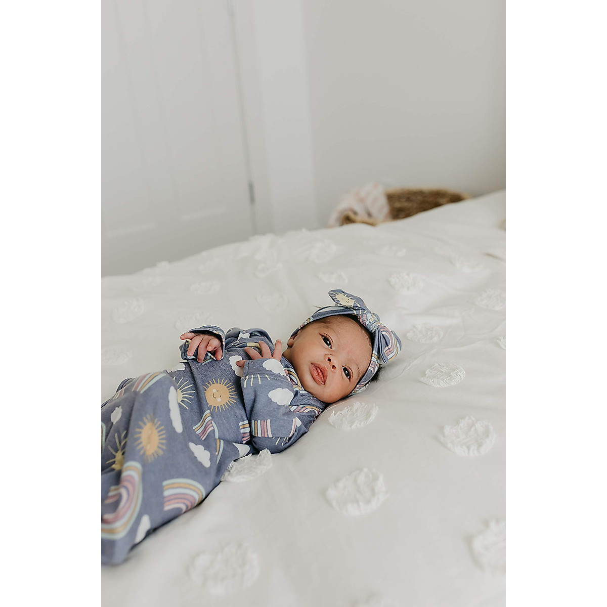 Copper Pearl Baby Gown - Knotted Newborn Sleepers for Baby Boy and Girl, Soft Stretchy Long Sleeve Infant Gowns with Bottom Tie and Hand Mittens, Perfect Hospital Coming Home Outfit (Hope)