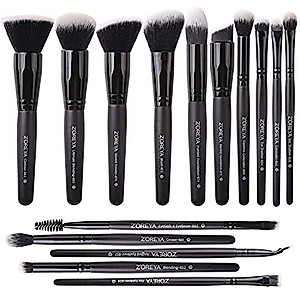DZHJKIO Makeup Brushes, 15Pcs Makeup Brush Set Premium Synthetic Kabuki Brush Cosmetics Foundation Concealers Powder Blush Blending Face Eye Shadows Brush Sets(Black)
