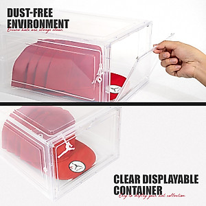 SCAVATA 6 Pack Hat Organizer Box, Stackable Clear Baseball Caps Holder Box Containers with Magnetic Door for Hats Snapback Cap Storag, Hat Rack Display Case, Holds 8 Hats Each (Clear)