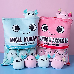 Nenalayo Plushies Doll a Bag of Axolotl Plush Toy Stuffed Soft Snack Pillow Plush Toy for Birthday Gift, Stuffed Toy Game Pillow Cushion Gift for Kids (Blue 6 Balls)