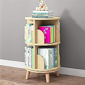 Gdrasuya10 Upgraded 2 Tier 360 Rotating Bookshelf with Legs, Small Stackable Bookshelf Wood Bookcase Organizer Book Display Shelves Storage for Living Room Bedroom Study Room