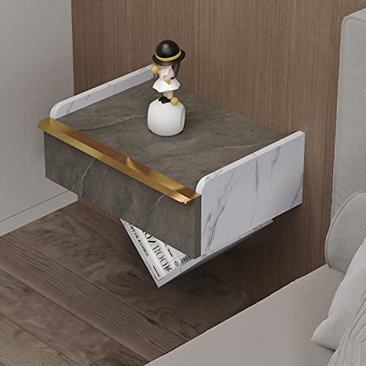 Pmnianhua Floating Nightstand with Drawer Set of 2,Wall Mounted Night Stand,Bedside End Table with Storage for Bedroom Dorm Small Space (Dark Gray, 17 in)