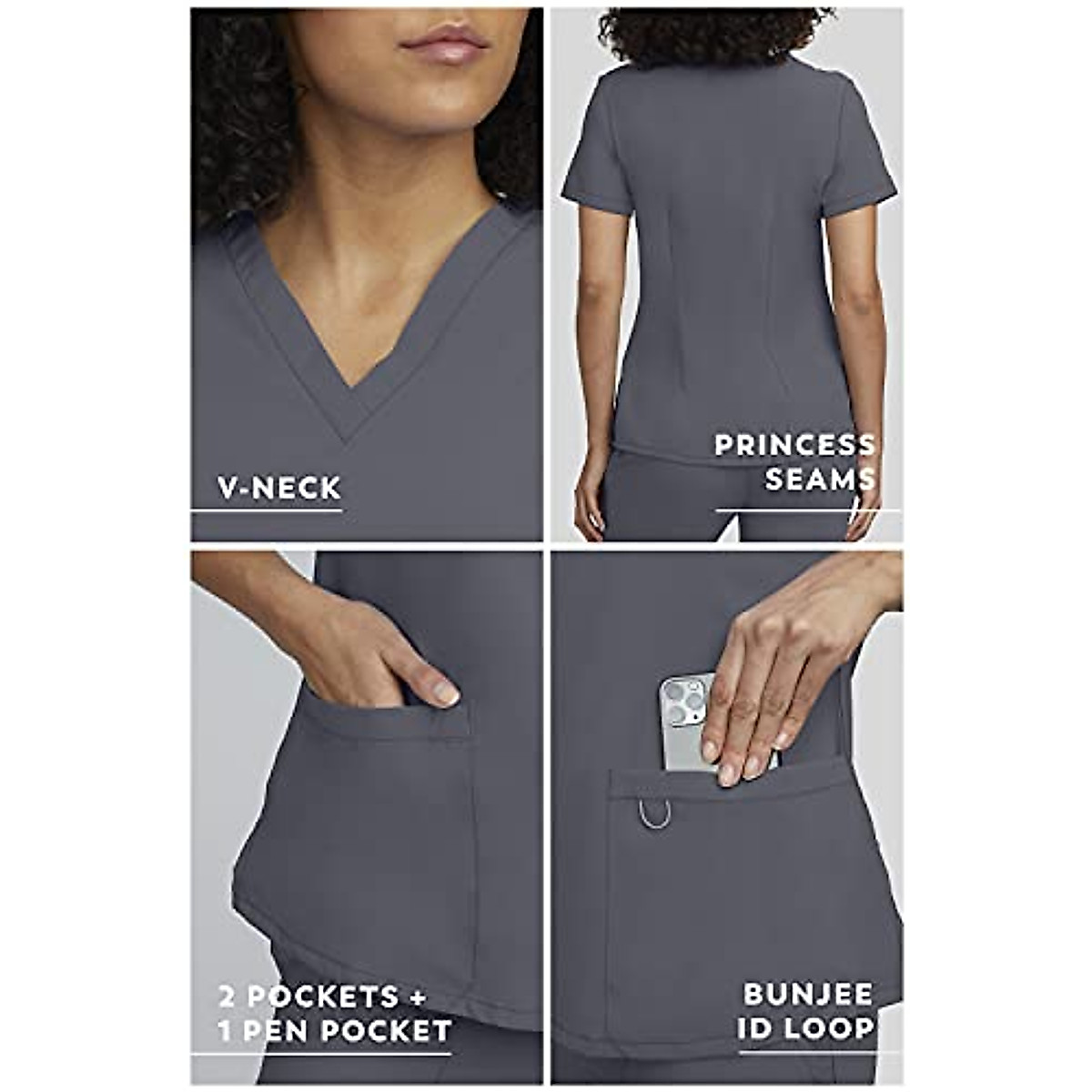 Scrubs for Women Sets 2 Pocket V-Neck Scrub Top with 5 Pocket Drawstring Scrubs Pant Women’s Scrubs Set 100200 (Size M, Color Pewter)