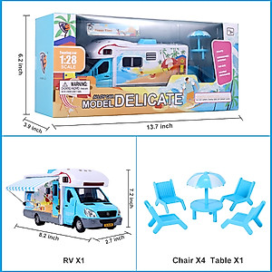 BUNICORN RV Camper Vehicle Playset Camping Toy Set Beach Recreational Vehicle Large Pull Back Car Pretending Toys Alloy Car Chair Table Toys