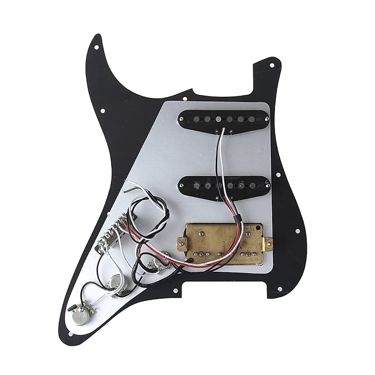 Musiclily Basic 11 Hole HSS Loaded Guitar Strat Pickguard Prewired Pickguard with Alnico 5 Pickup Humbucker for Fender American/Mexican Stratocaster Standard Modern Style Electric Guitar, 3Ply Black